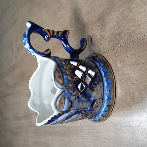 Accents | Handcrafted Porcelain Gzhel Cup Holder Wgold Leaf Detailing ...